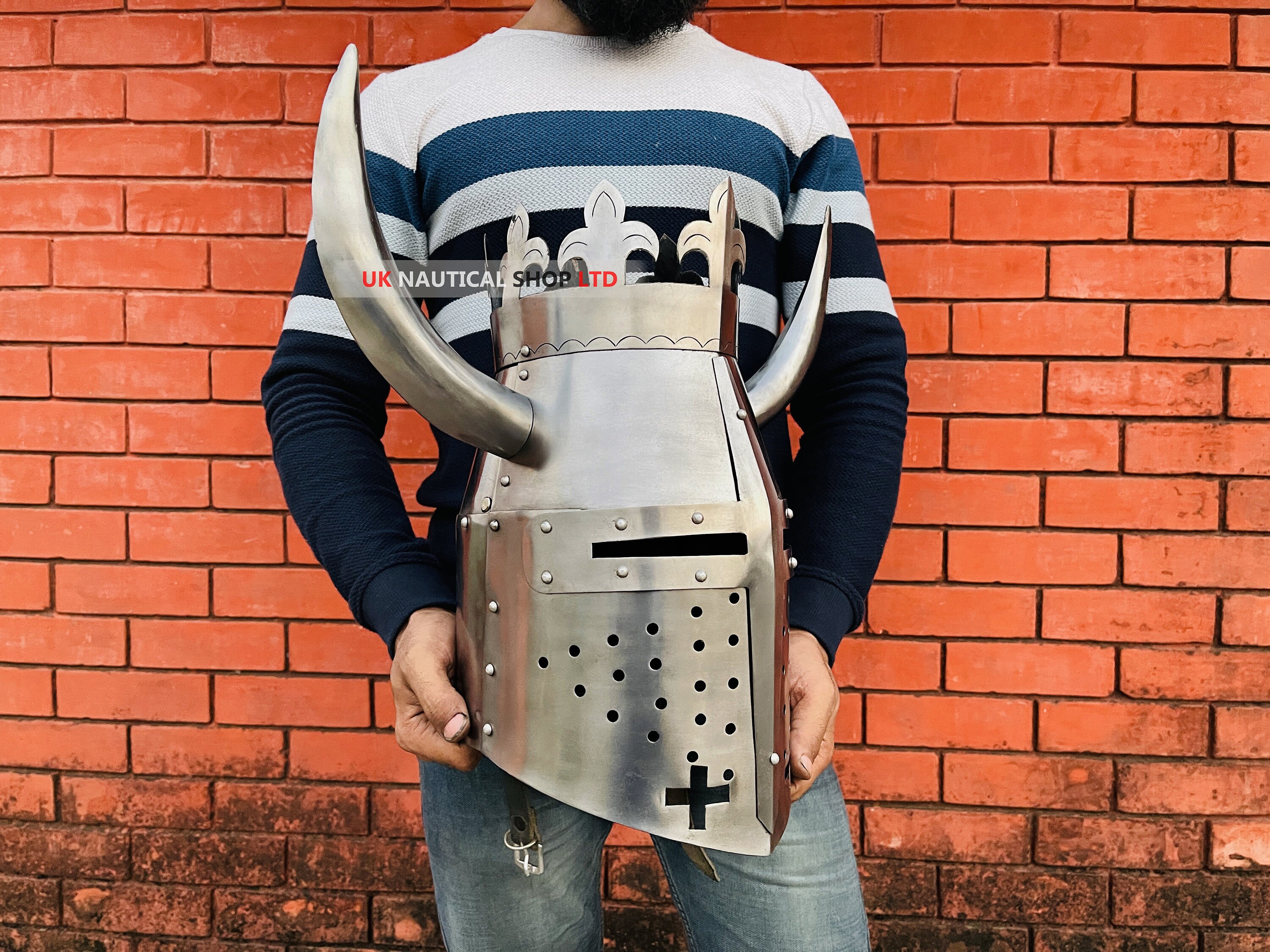 Medieval Crusader Helmet Templar Knight Helmet Silver Finish Crusader ...