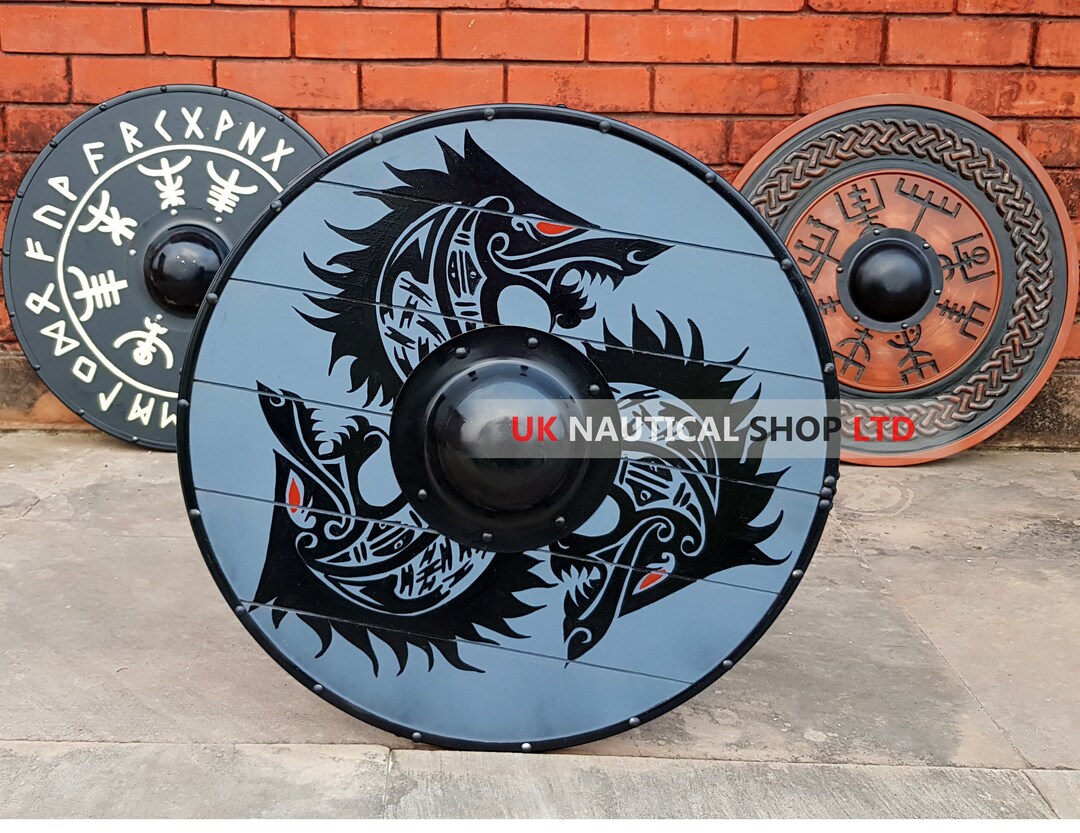 Dragon Designer Shield Fenrir Wolf Authentic Battleworn Viking Wooden ...