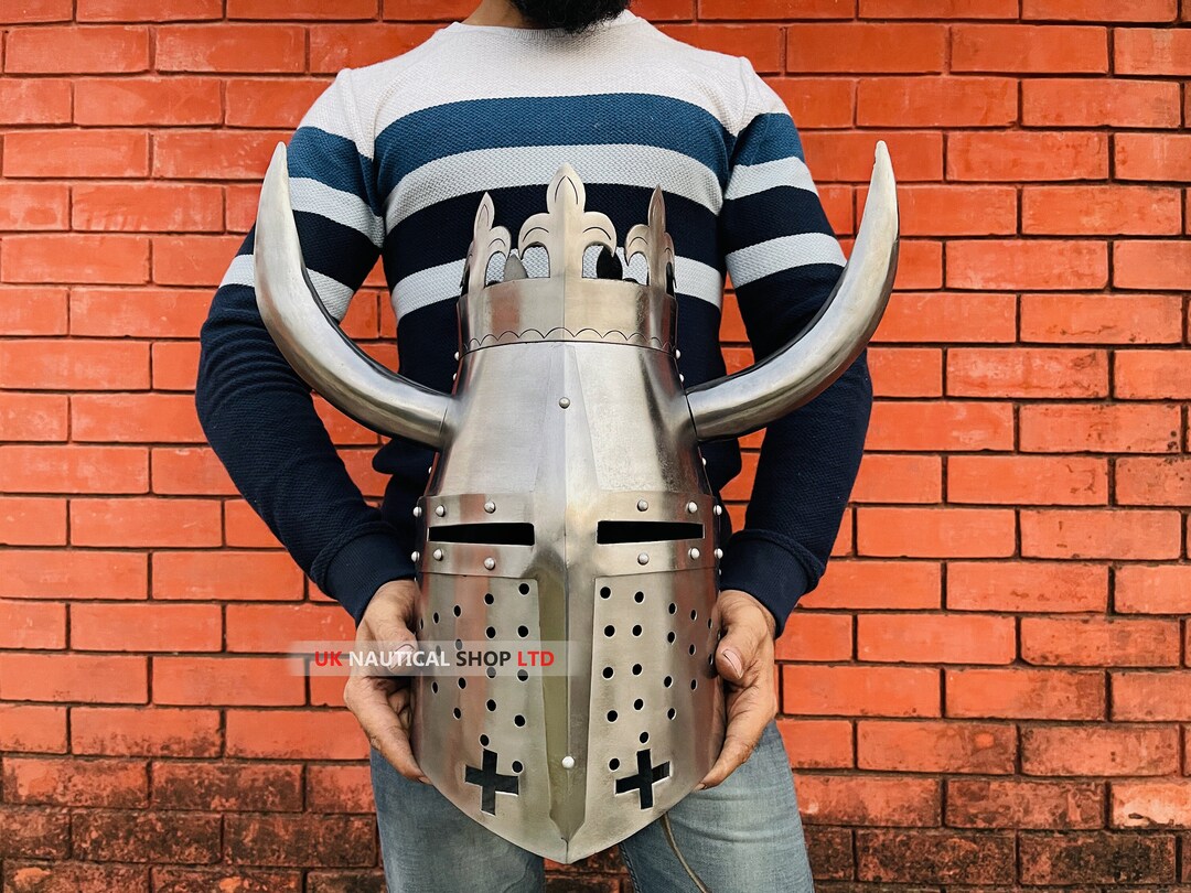 Medieval Crusader Helmet Templar Knight Helmet Silver Finish Crusader ...