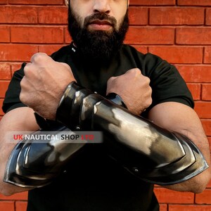 Blackened Steel Pair of Bracers Cosplay Armor for Larp Clothing Metal ...