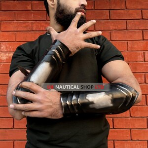 Blackened Steel Pair of Bracers Cosplay Armor for Larp Clothing Metal ...