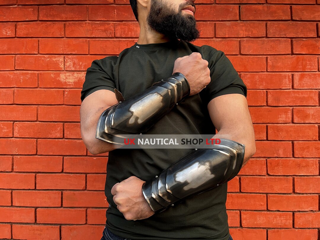 Blackened Steel Pair of Bracers Cosplay Armor for Larp Clothing Metal ...