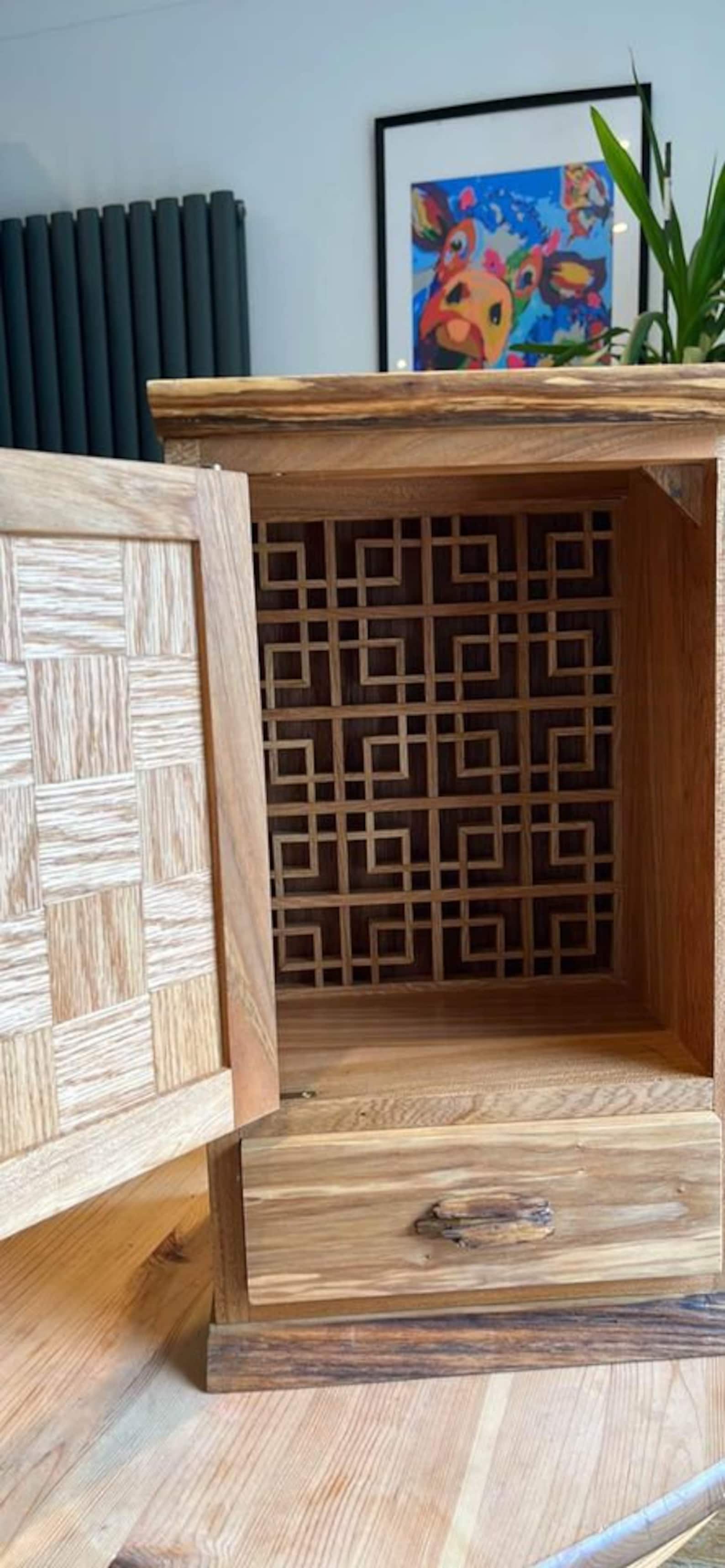 Hand Made Solid Elm Wall Cabinet With Kumiko Back Panel and Sweet ...