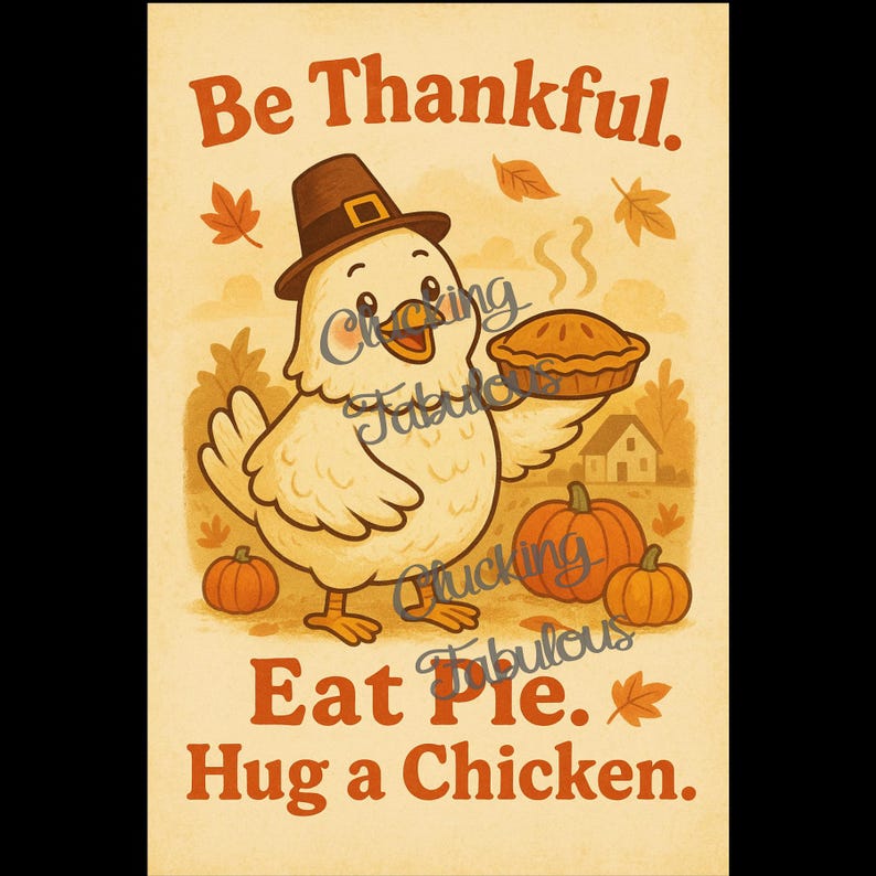 Be Thankful. Eat Pie. Hug a Chicken. – Vintage Thanksgiving Chicken ...