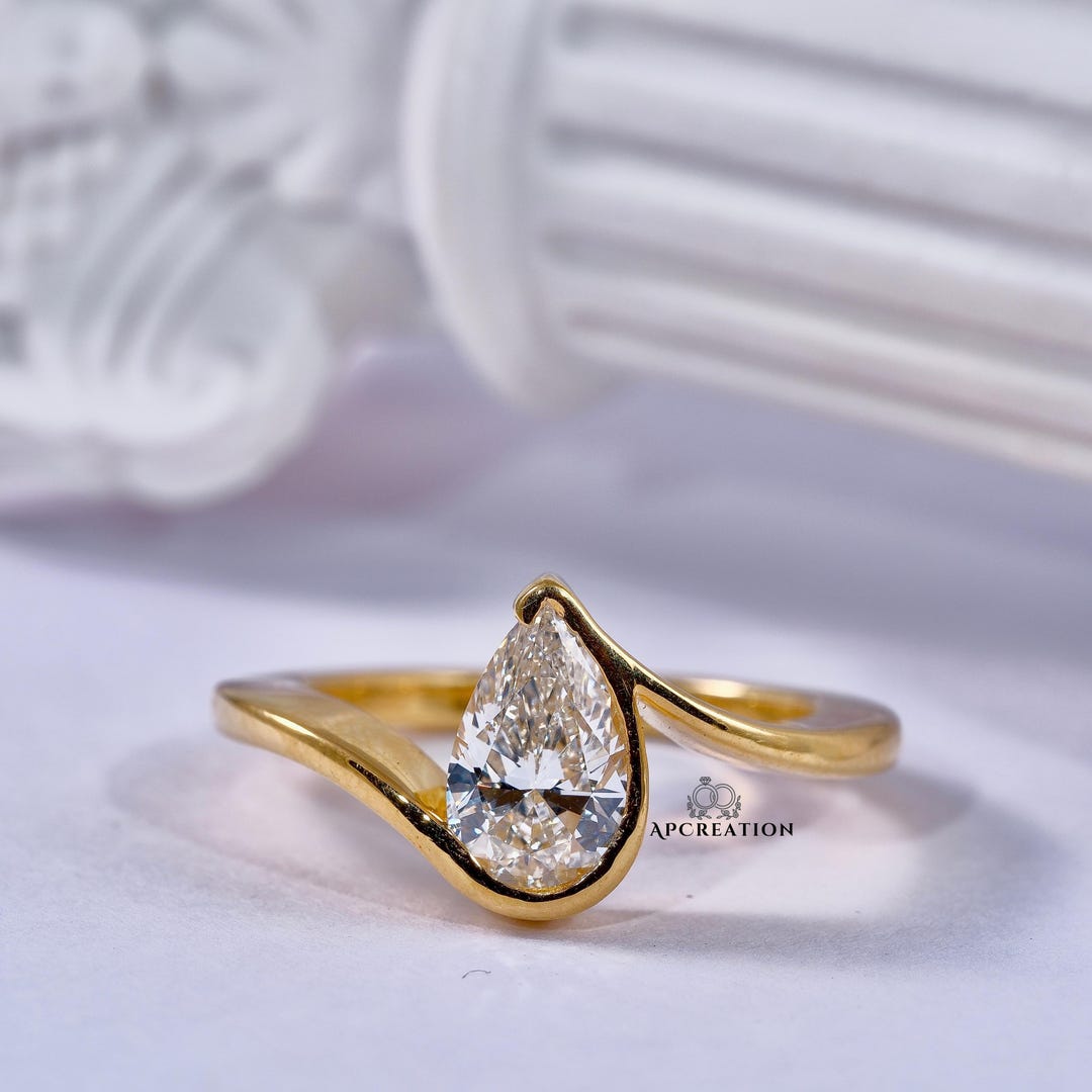Swirl Bypass Set Minimalist Promise Ring,1.20ct Pear Cut Lab Grown ...