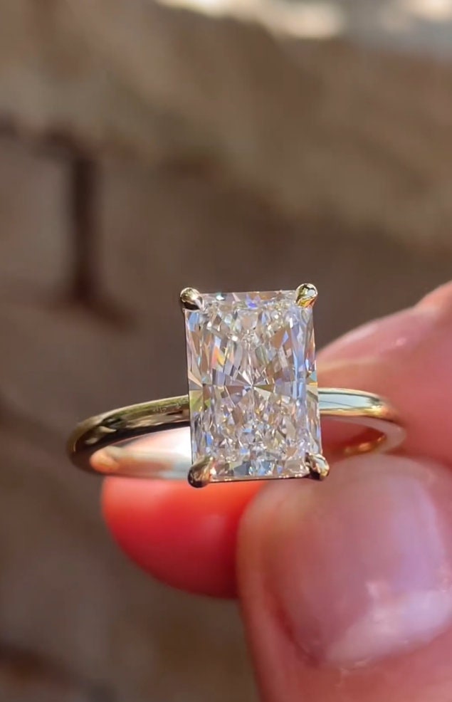3CT Radiant Cut Engagement Ring Gold Ring Silver Ring Moissanite Ring ...