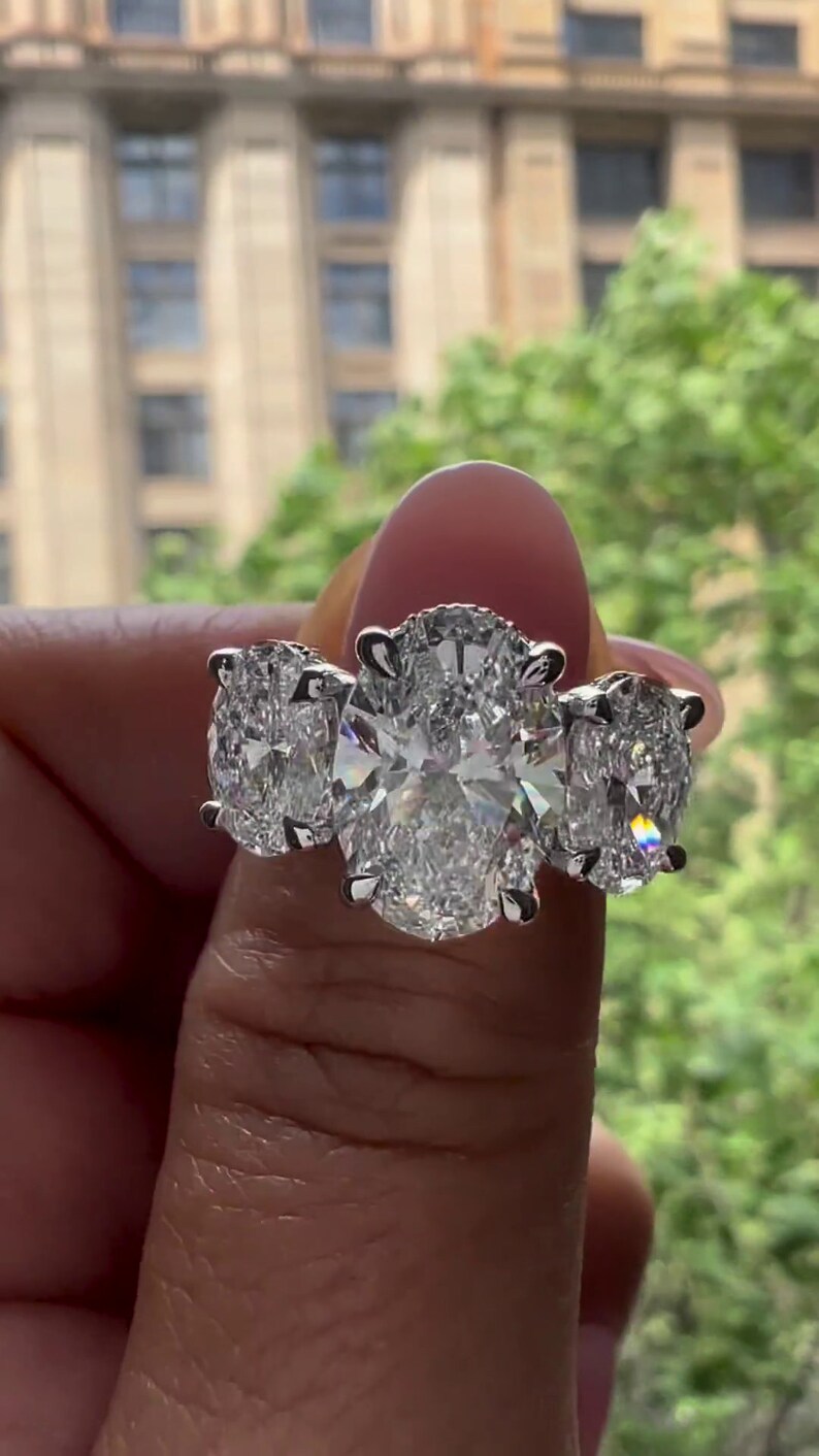 2.5CT Oval Cut Trilogy |oval Three Stone Ring|14k Solid Gold Ring |past ...