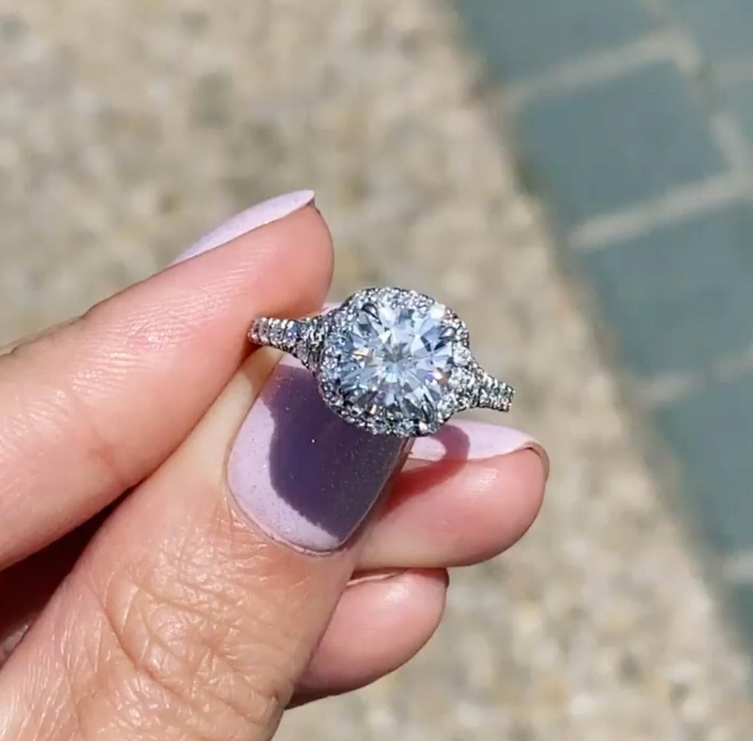 Split Shank Pave Set With Halo Engagement Ring, 3carat Cushion Cut ...