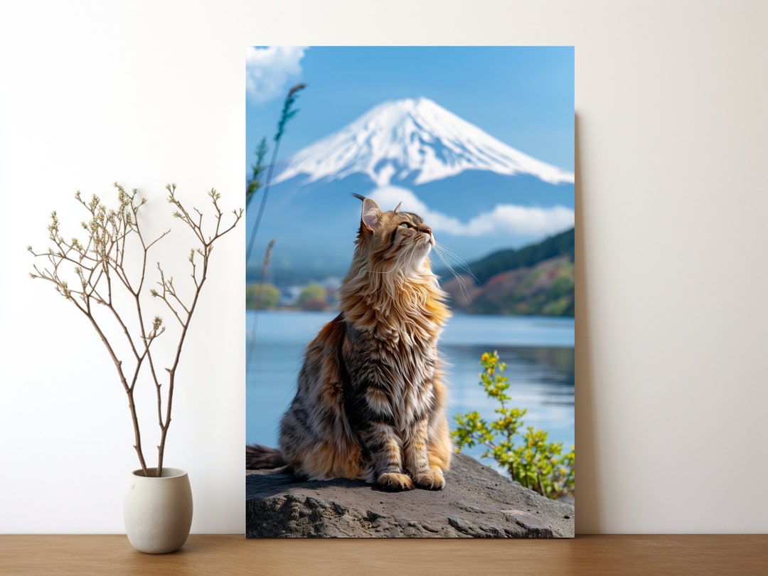 Cat, Maine Coon, Mount Fuji, Japan, Asia, Digital Wall Art, Wall Art ...