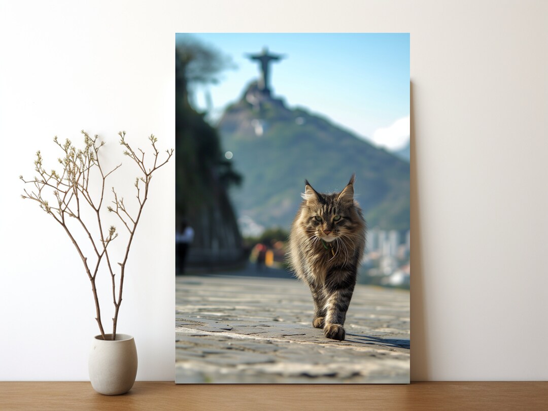 Maine Coon With Christ the Redeemer Statue Background, Corcovado, Rio ...