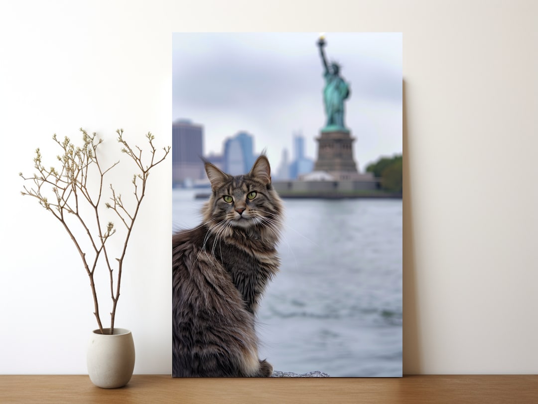 Maine Coon, Statue of Liberty, Cat, Digital Wall Art, Wall Art, USA ...