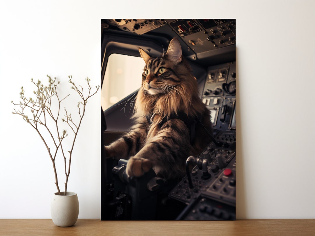Maine Coon in an Airplane Cockpit, Cat, Digital Wall Art, Wall Art, Cat ...