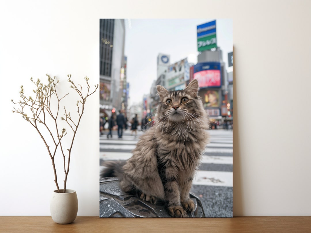 Cat, Maine Coon, Shibuya Crossing, Japan, Tokyo, Digital Wall Art, Wall ...