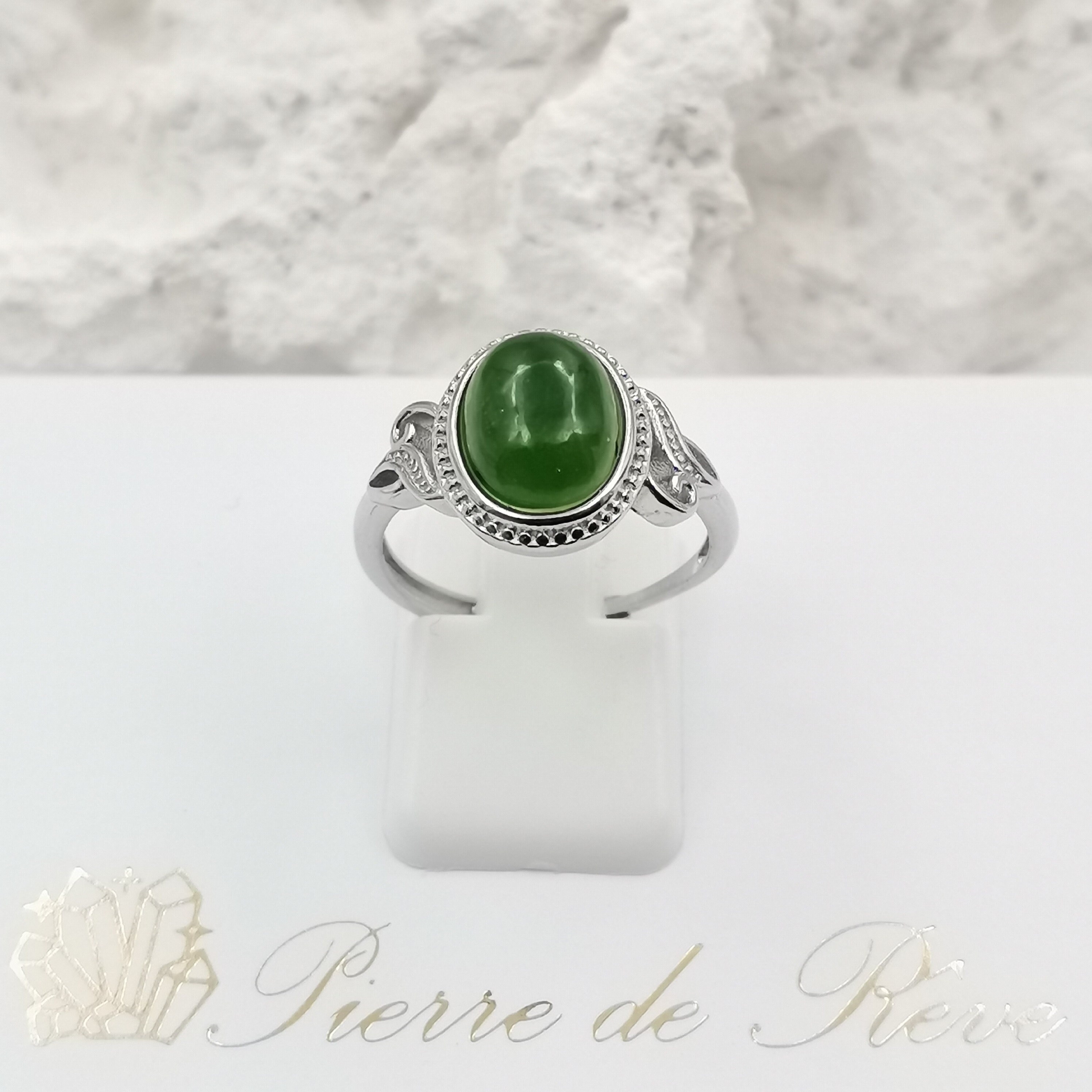 Bague en Jade vert | Bague pierre verte réglable-ajustable | Bijou femme en véritable pierre ...