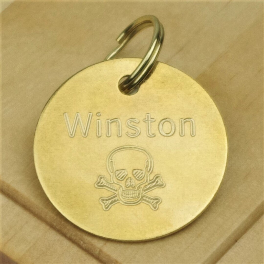 Brass Skull Pet Id Tags, Engraved Brass Dog Tag, Large Engraved Solid ...