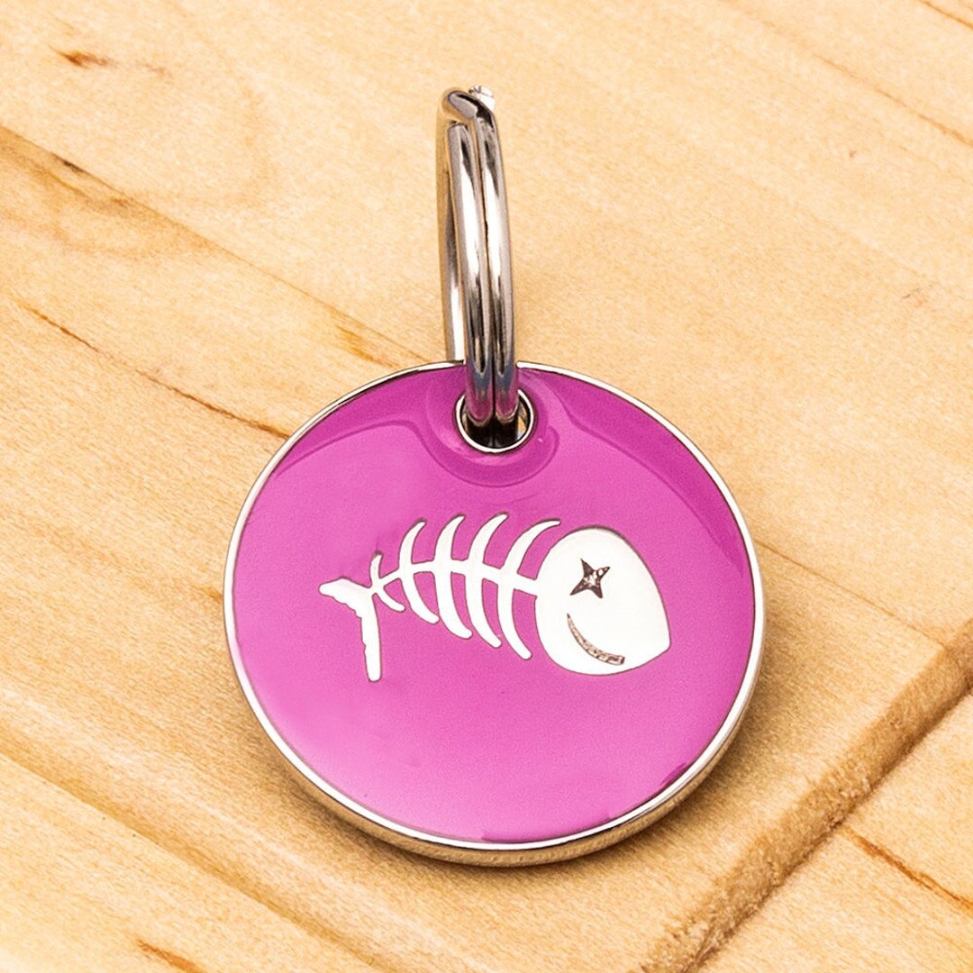 Cat Fish Bone ID Tag Pink 20mm - Etsy