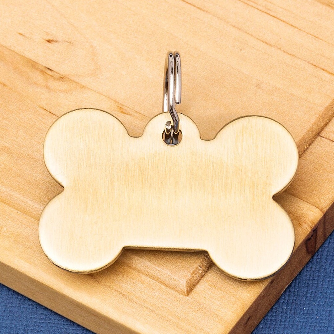 Large Solid Brass Bone Engraved Pet Tag, Thick Deep Engraved Pet Id ...