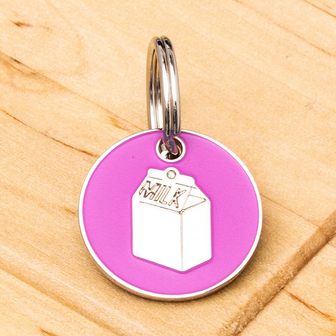 Cat Milk Carton ID Tag Pink 20mm, Engraved Personalisation - Etsy