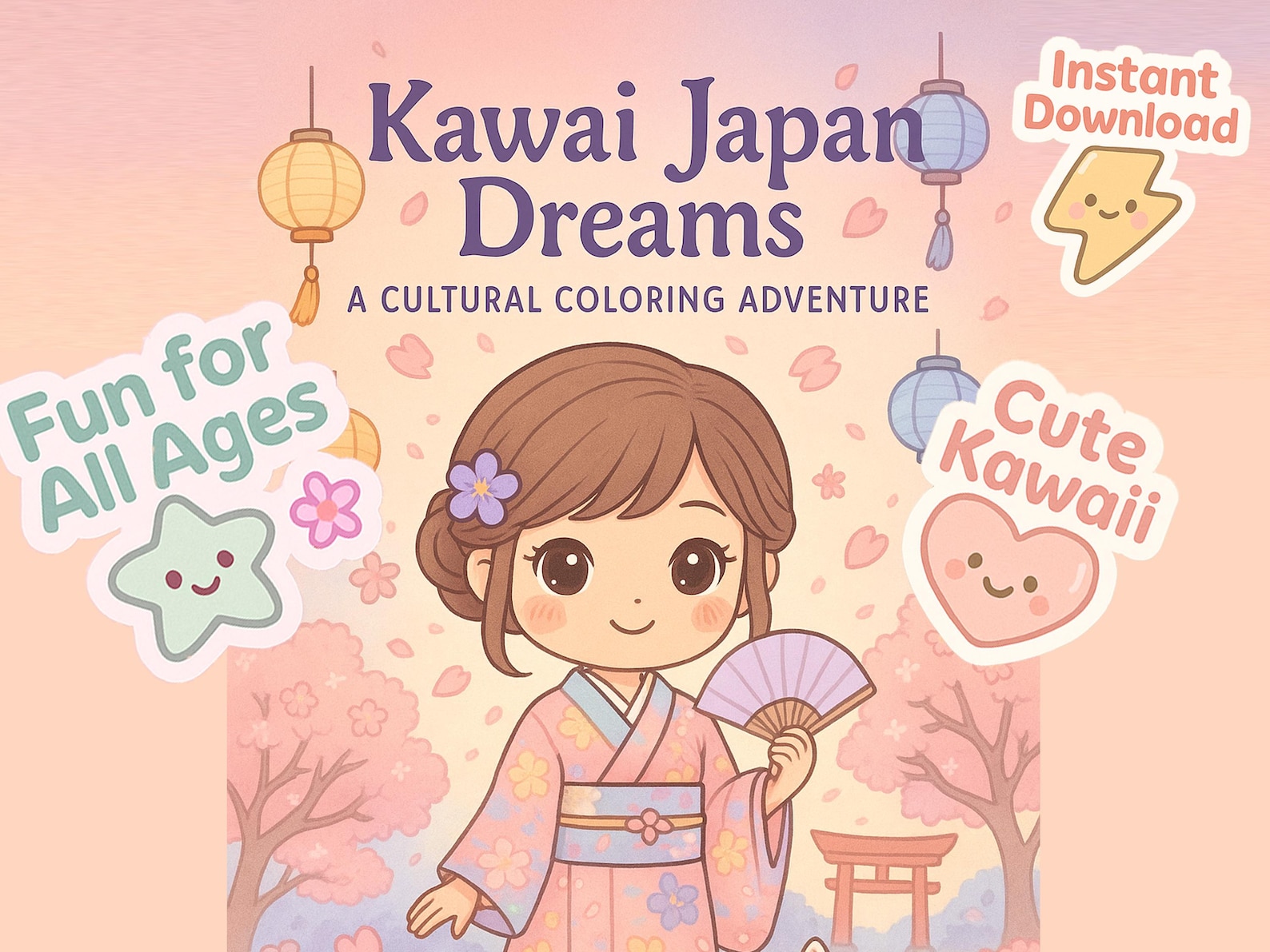 Kawaii Japan Coloring Book – Cute Cultural Pages With Cherry Blossoms ...