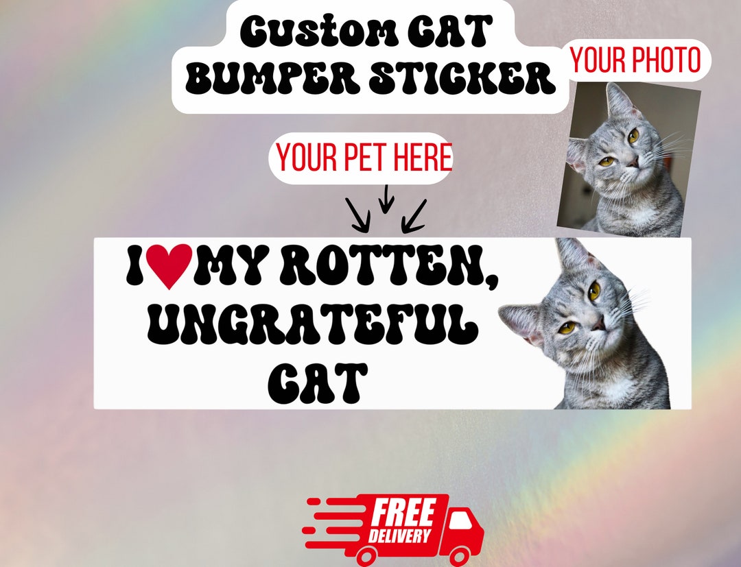 Custom Cat Photo Bumper Sticker, Personalized Cat Car Sticker, Cat Mom ...
