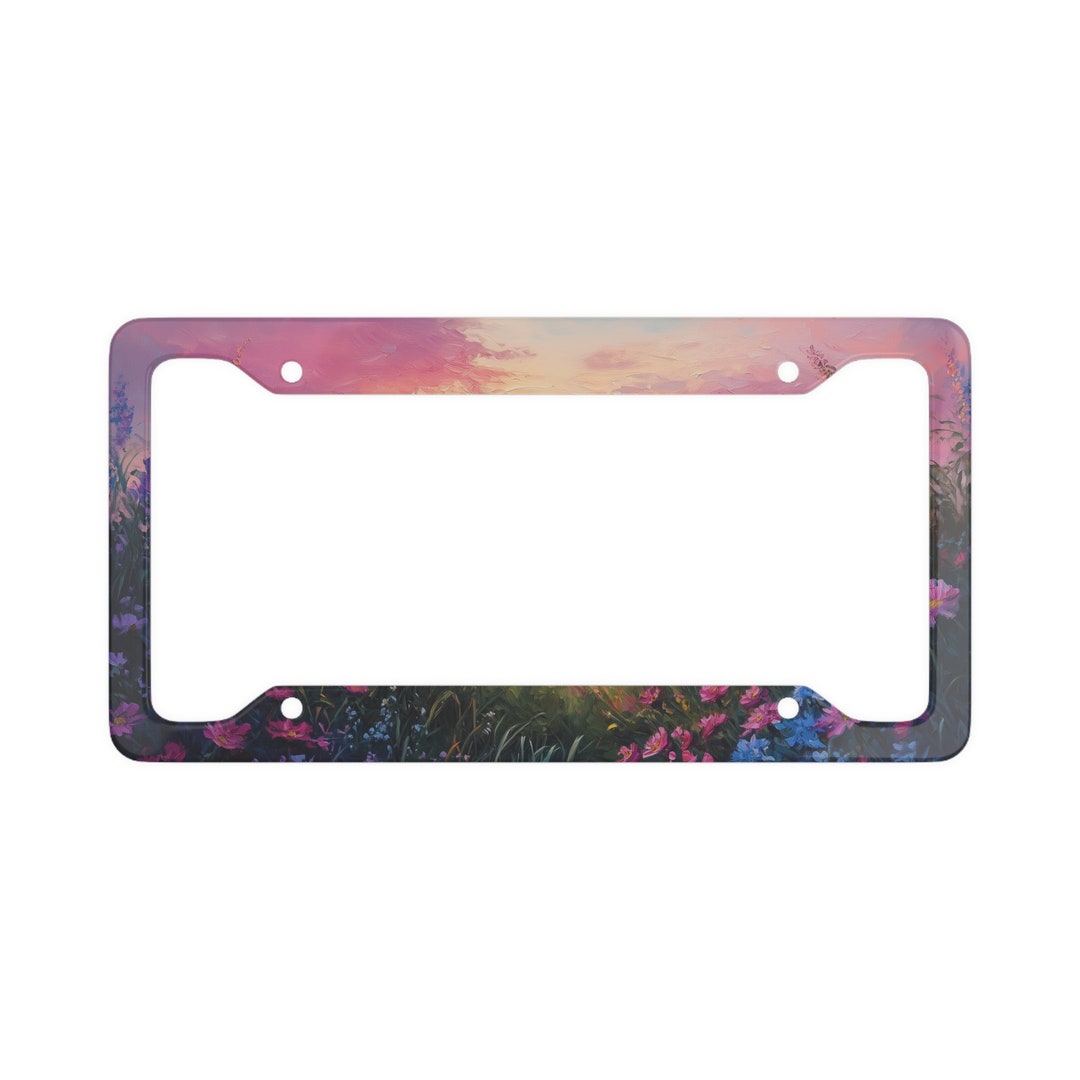 Oil Paint Nature License Plate Frame Artistic Sunset Floral Blossom ...