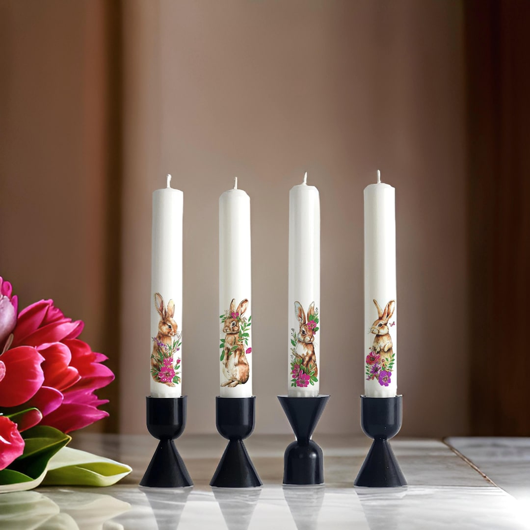 Colorful Easter Bunny Stick Candles, Delicate Floral Bunny Spring Taper ...
