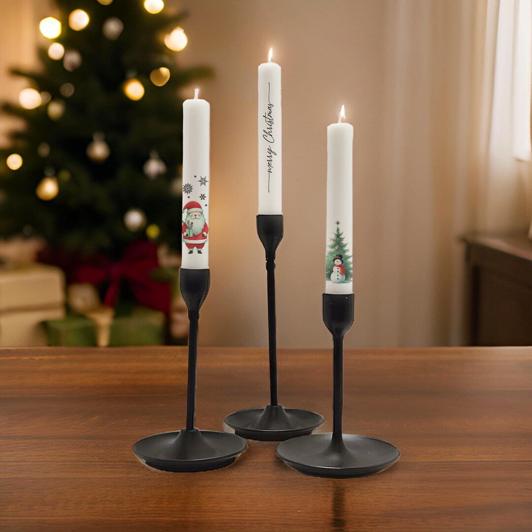 Christmas Taper Candle Set: Santa, Tree, Merry Christmas Designs - Etsy
