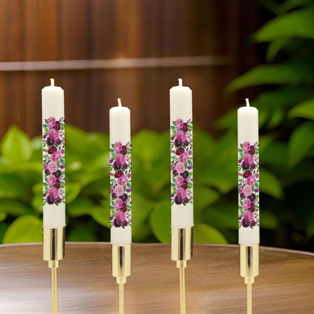 Magenta Pink Purple Rose Floral Taper Candle, Hot Pink Bridal Shower ...
