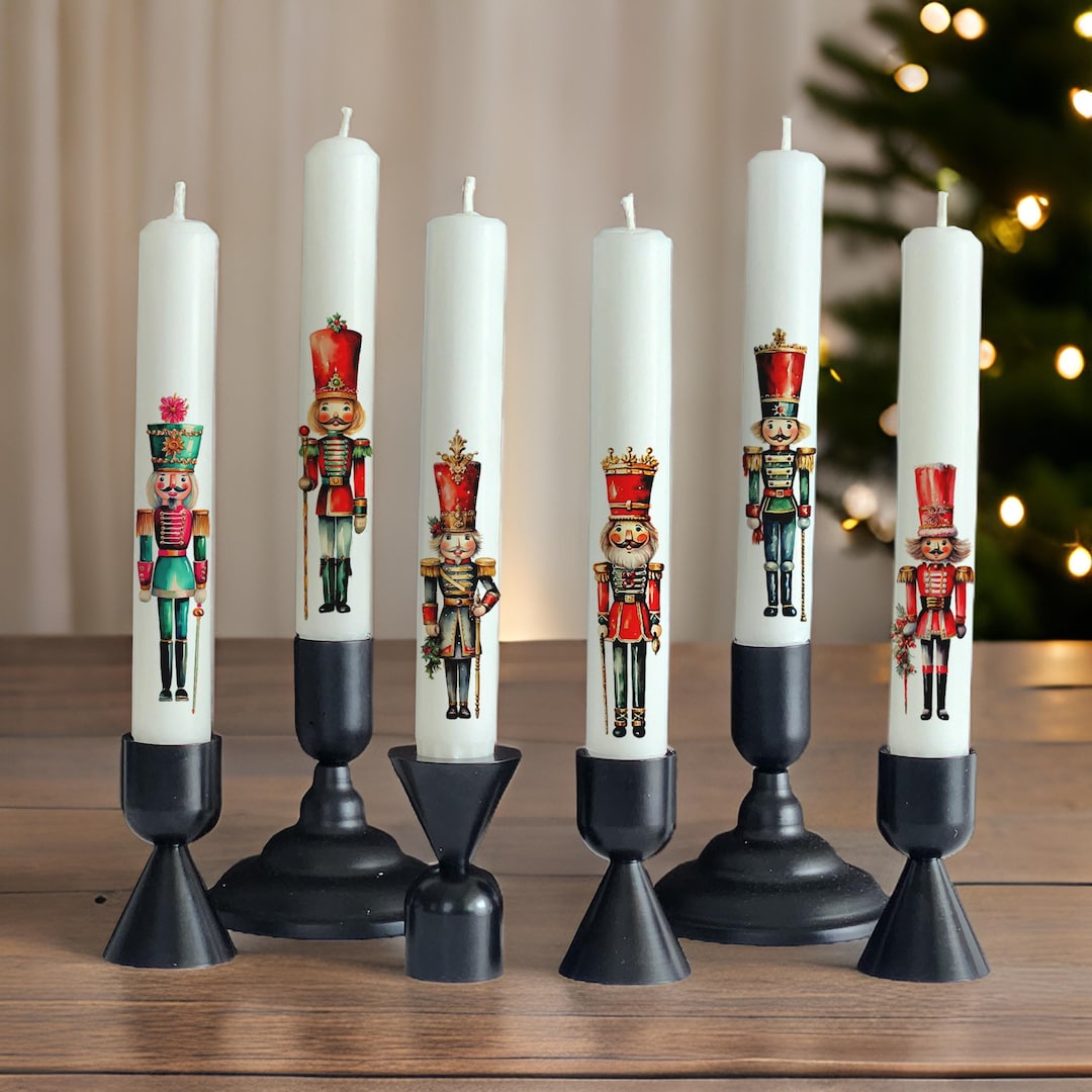 Nutcracker Christmas Taper Candles - Set of 6 Festive Holiday Candles ...