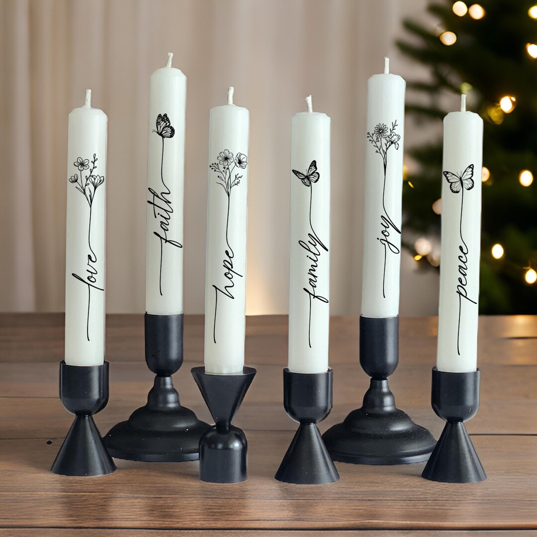 Inspirational Taper Candle Set: Floral Design, Positive Affirmations - Etsy