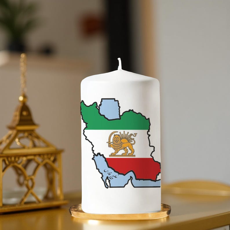 Persian Map Pillar Candle – Lion & Sun Pahlavi Flag, Nowruz Decor - Etsy