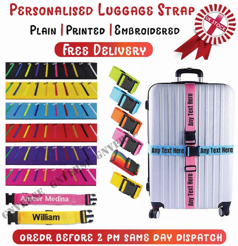 Personalised Luggage Straps Safety Suitcase Belt Custom Printed or ...