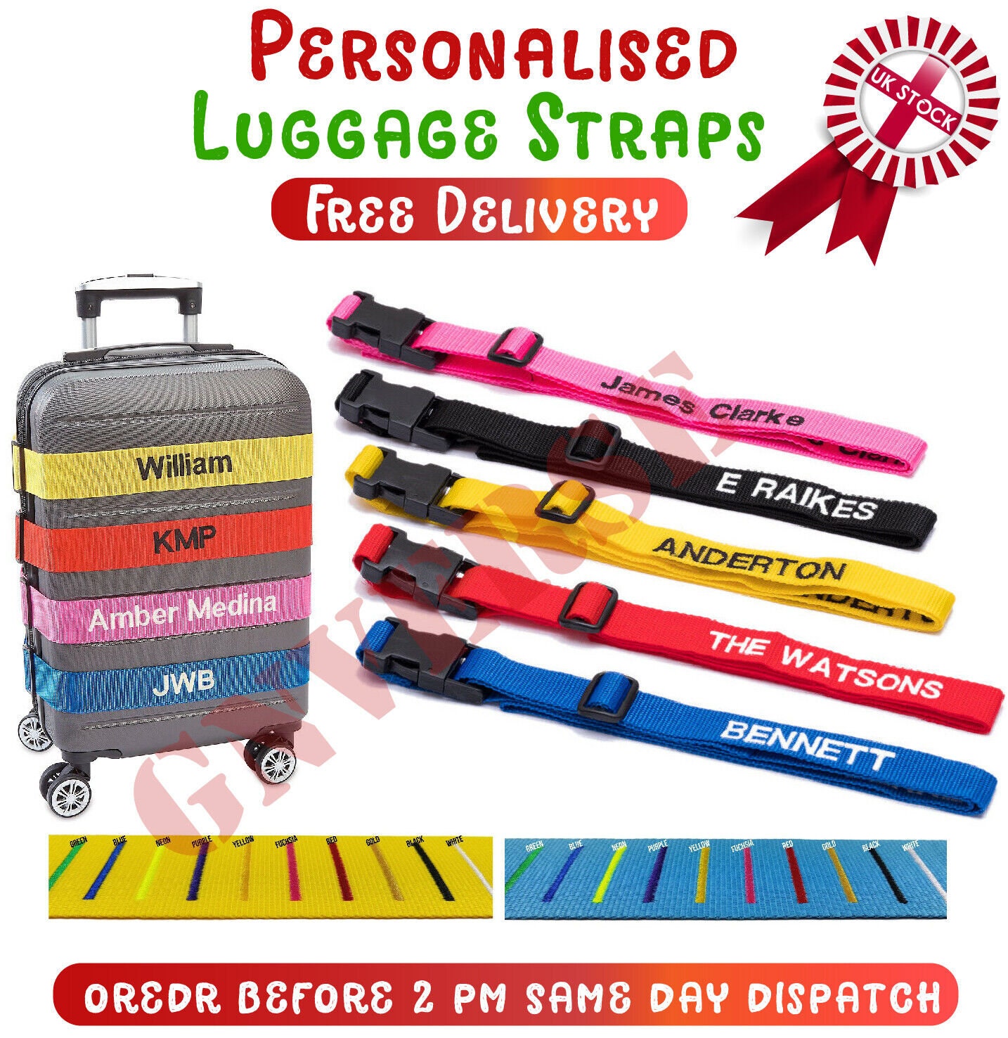Personalised Luggage Straps Safety Suitcase Belt Custom Printed or ...