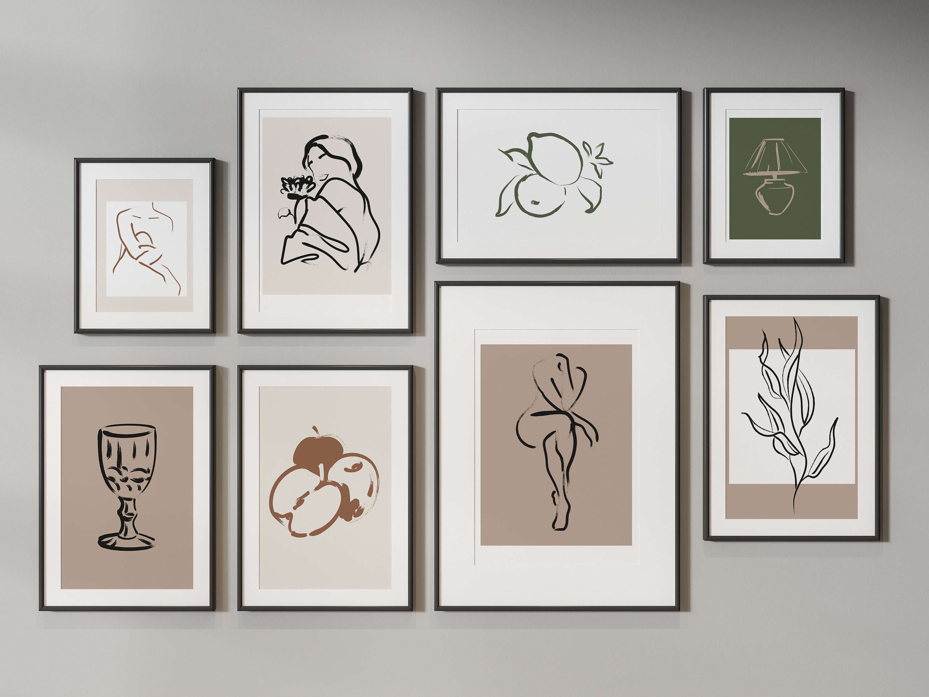 Abstract Boho Art Set of 8 Prints, Mid Century Modern Art Print, Bohemian Gallery Wall Set ...