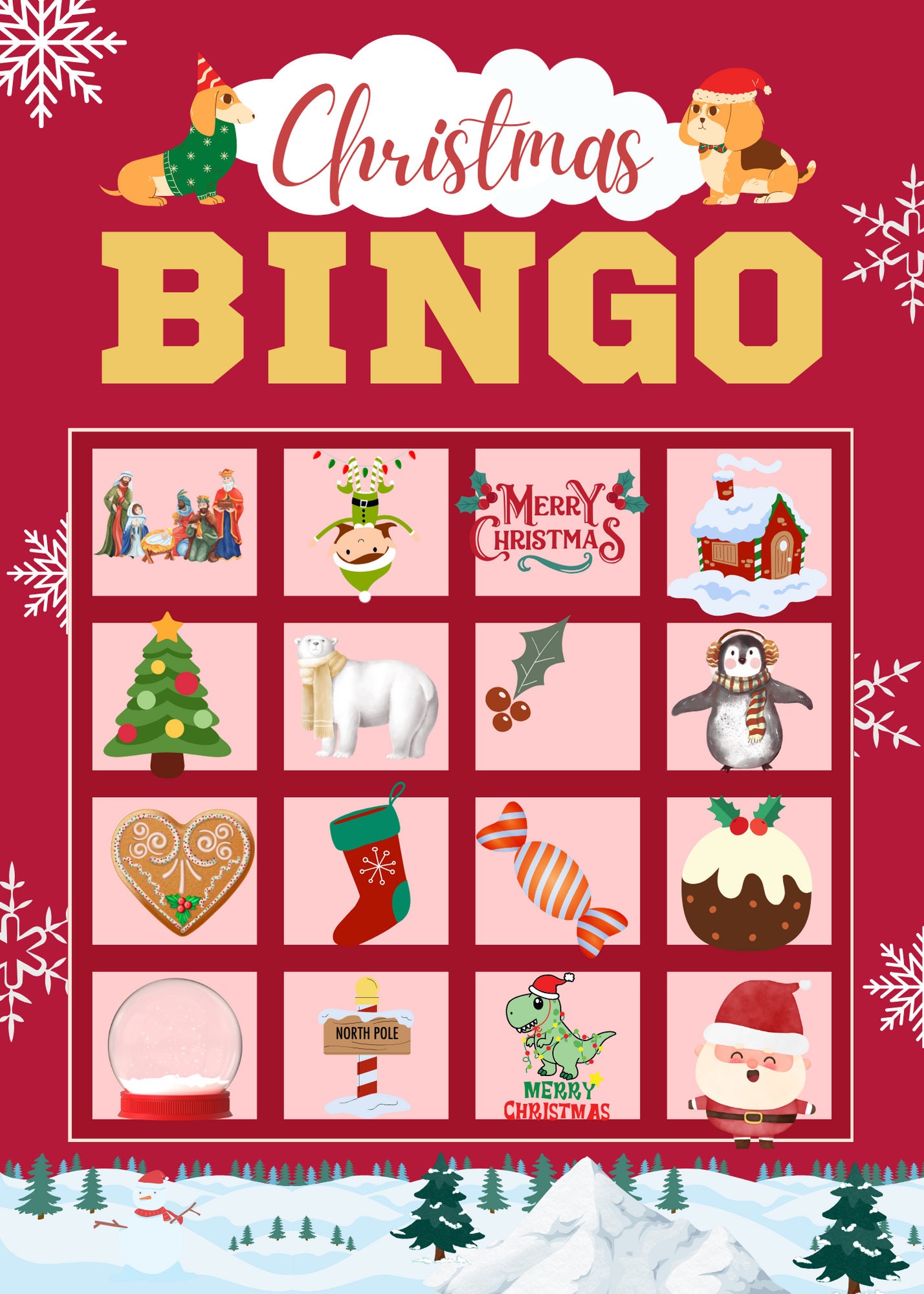 Printable Christmas Party Game, Bingo Cards, X5 for Children, Toddlers ...