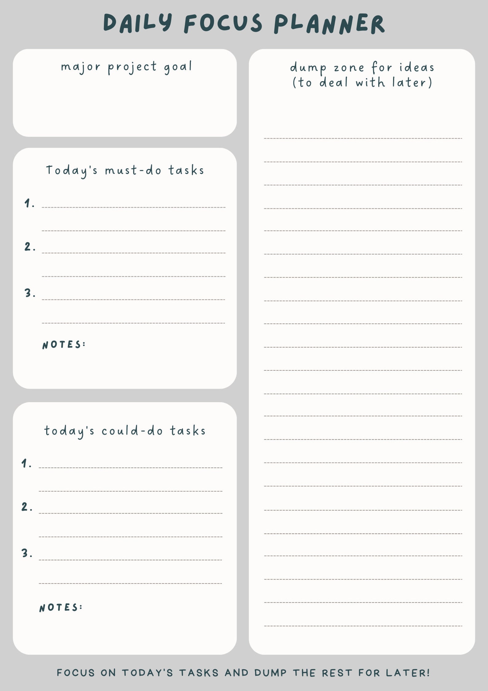 Daily Focus Planner, Printable, To-do Tasks, Boy, Girl, Adult, Reminder ...