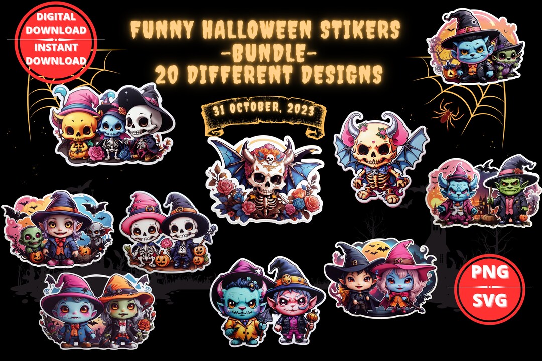 Halloween Character Stickers Svg Png Bundle, Halloween Funny Spooky ...
