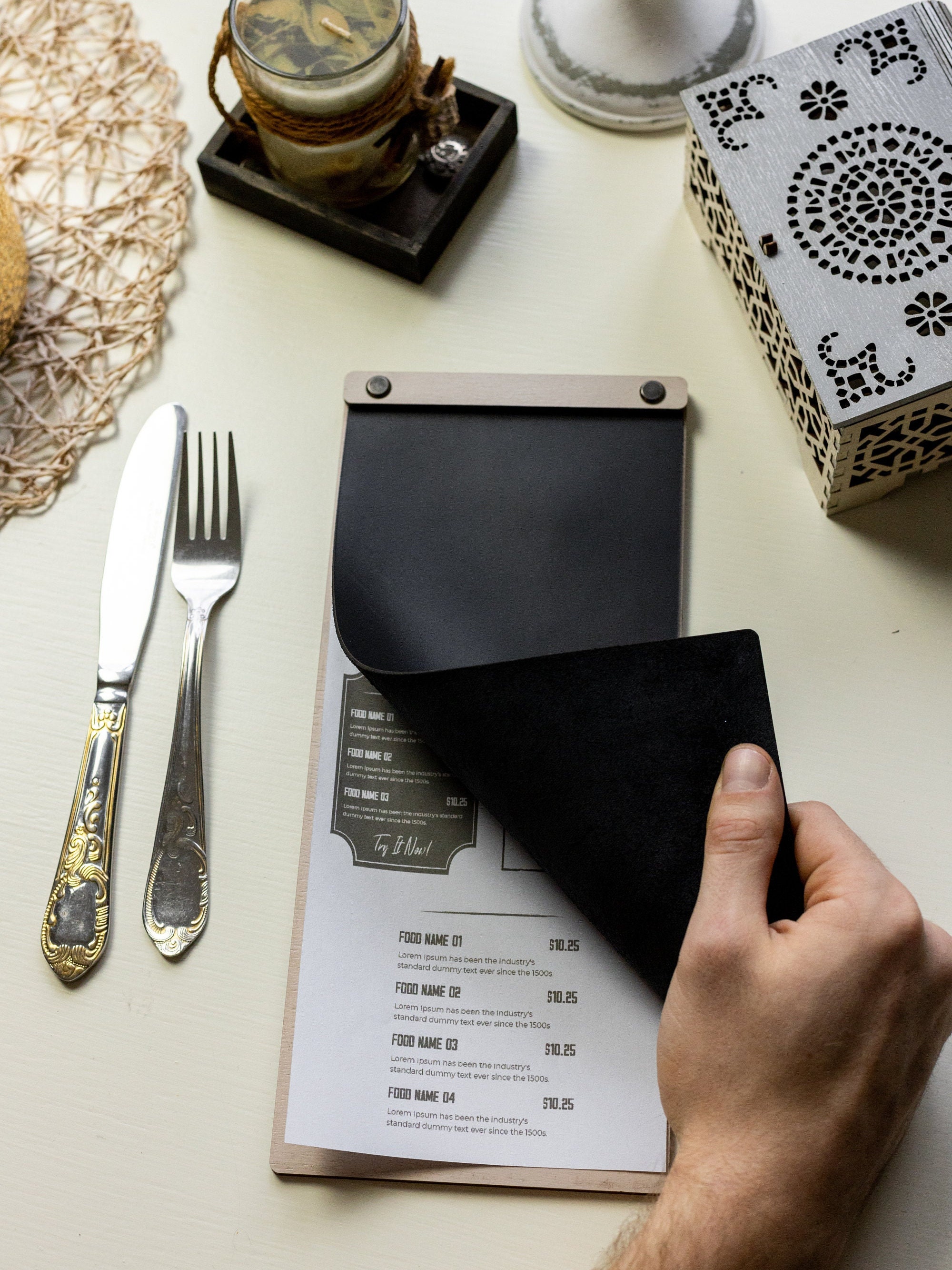 Wooden Menu Holder With Leather Cover for Drink Menu, Personalized Menu ...