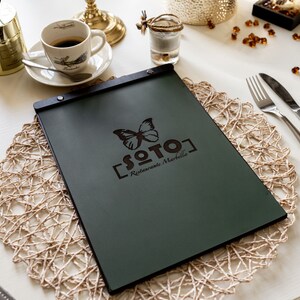 Porte-menu en bois A4 avec revêtement en cuir, porte-menu personnalisé ...