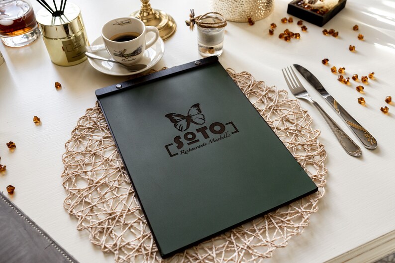 Porte-menu en bois A4 avec revêtement en cuir, porte-menu personnalisé ...