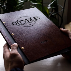 Wooden Menu Folder With Leather Hinge With Free Engraved Logo - Etsy