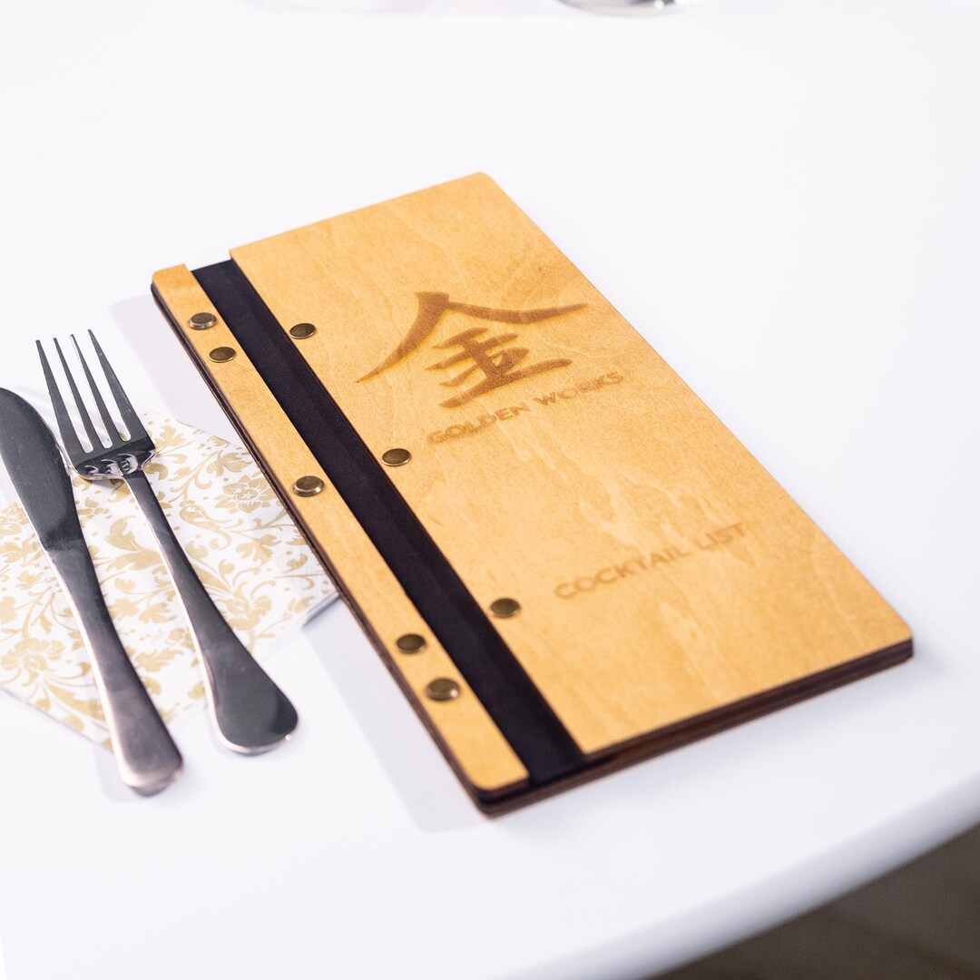 Slim Wooden Menu Folder With Leather Hinge - Etsy