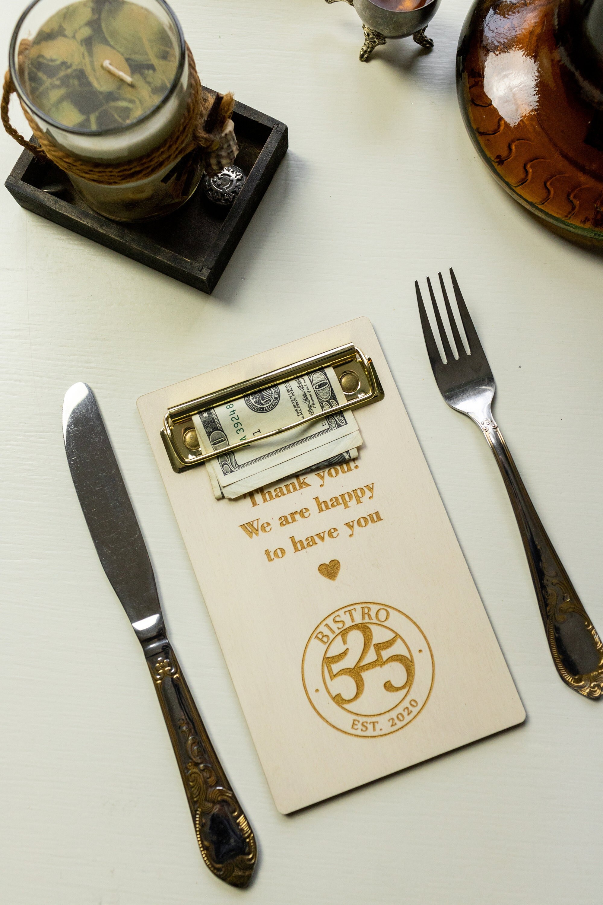 Wooden Bill Holder, Check Holder for Restaurant, Unique Check Presenter ...