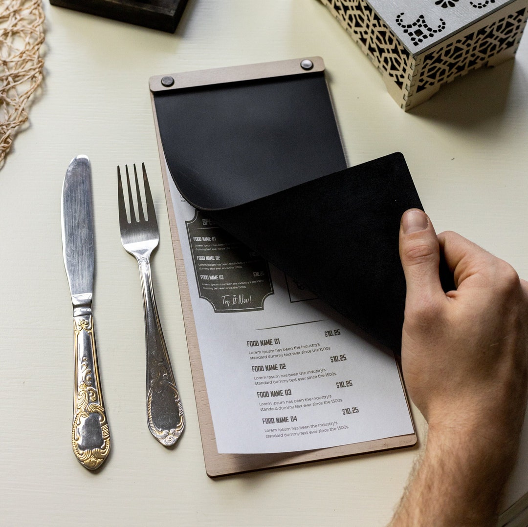 Wooden Menu Holder With Leather Cover for Drink Menu, Personalized Menu ...