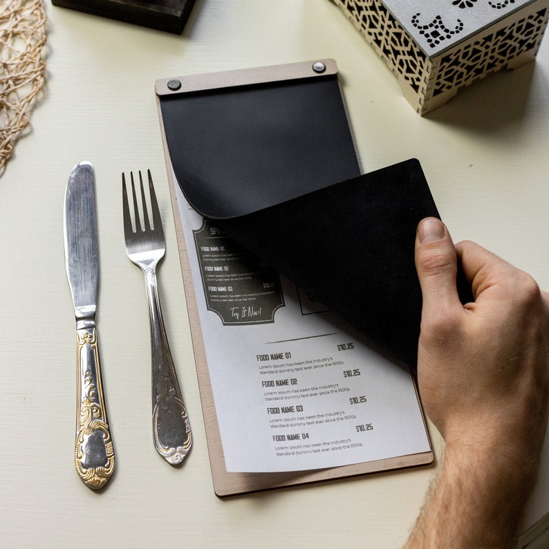 Wooden Menu Holder With Leather Cover for Drink Menu - Etsy