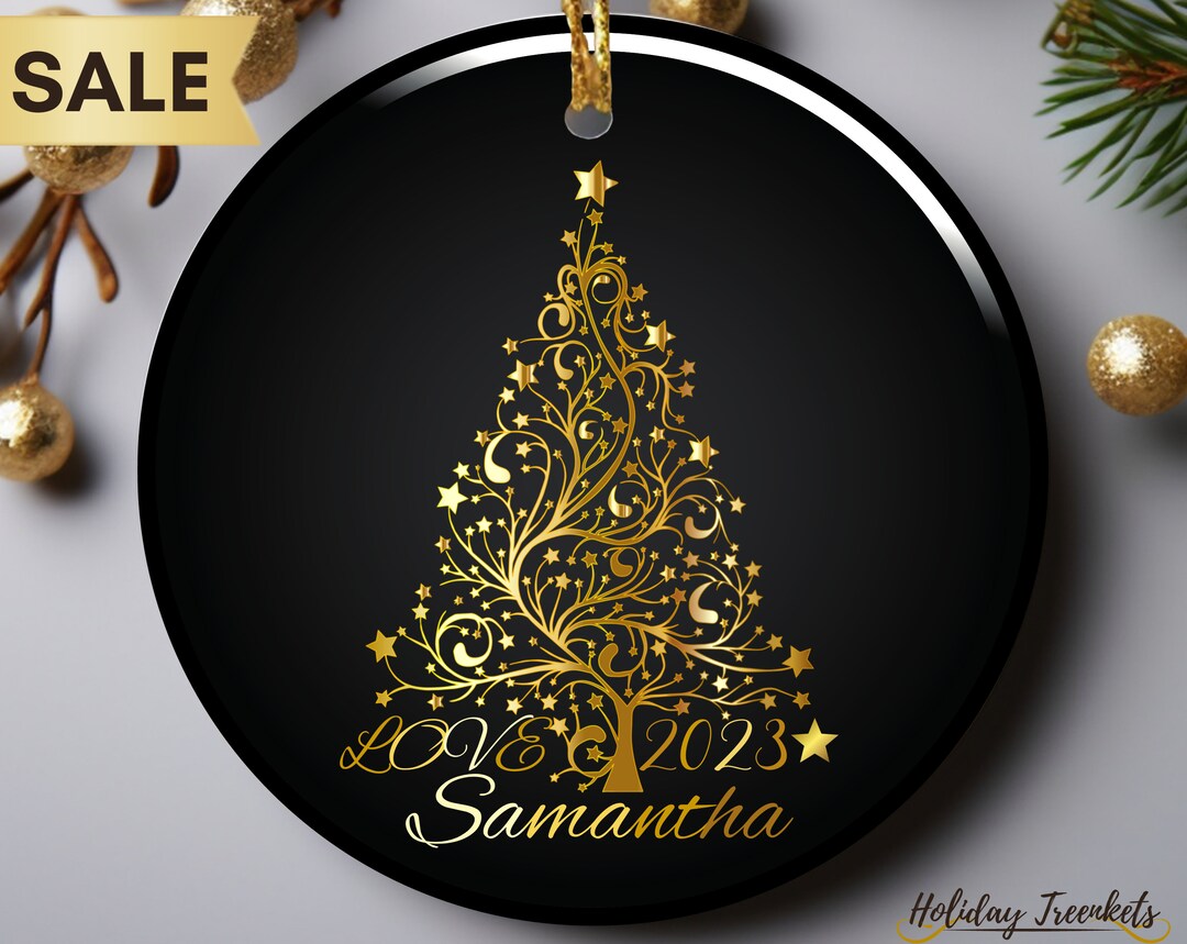 Faux Gold and Black Christmas Tree Ornament With Custom Date | 2023 ...