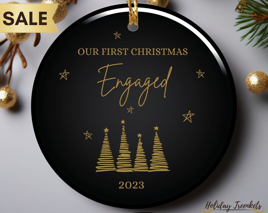 Custom Engaged Ornament | Mr and Mrs Tree Decoration | Black and Gold ...