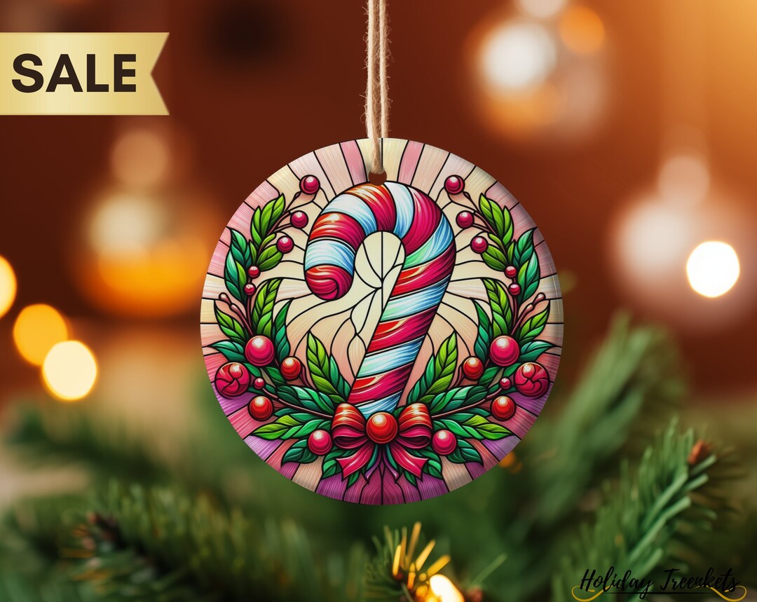 Pink Stained Glass Style | Candy Cane | Faux Stained Glass Christmas ...