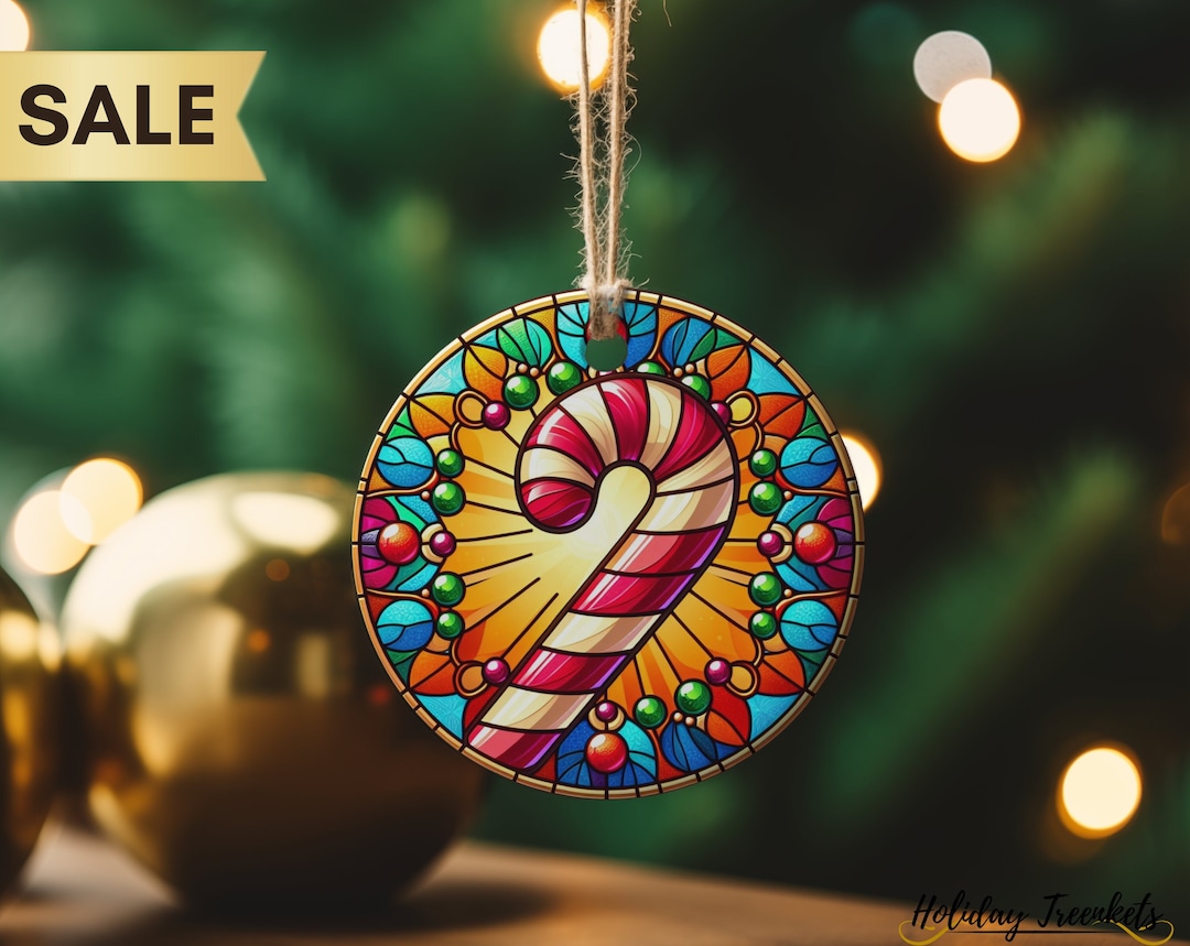 Stained Glass Style Candy Cane | Faux Stained Glass Christmas Ornament ...