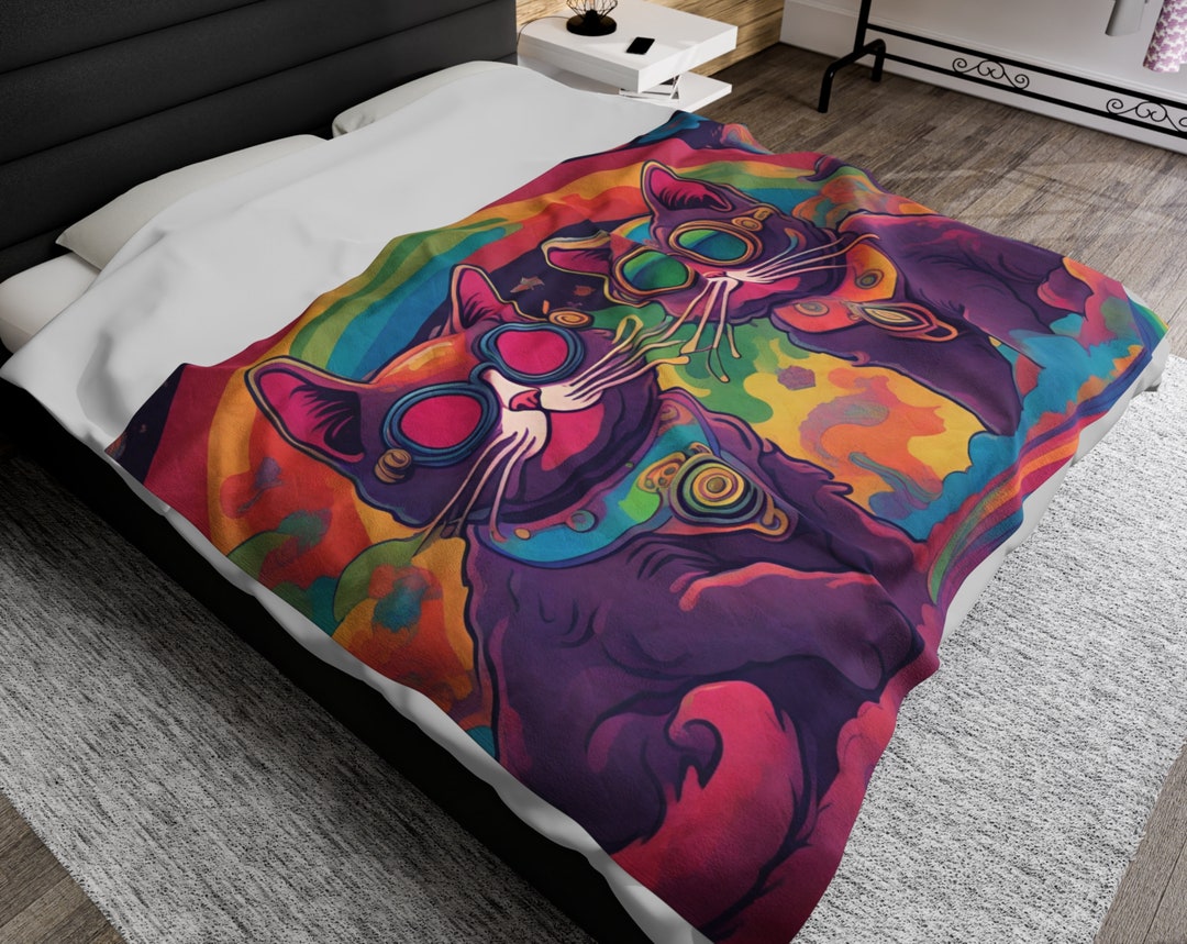 Psychedelic Cat Blanket | Trippy Cats Sherpa Blanket | Trippy Cats With ...